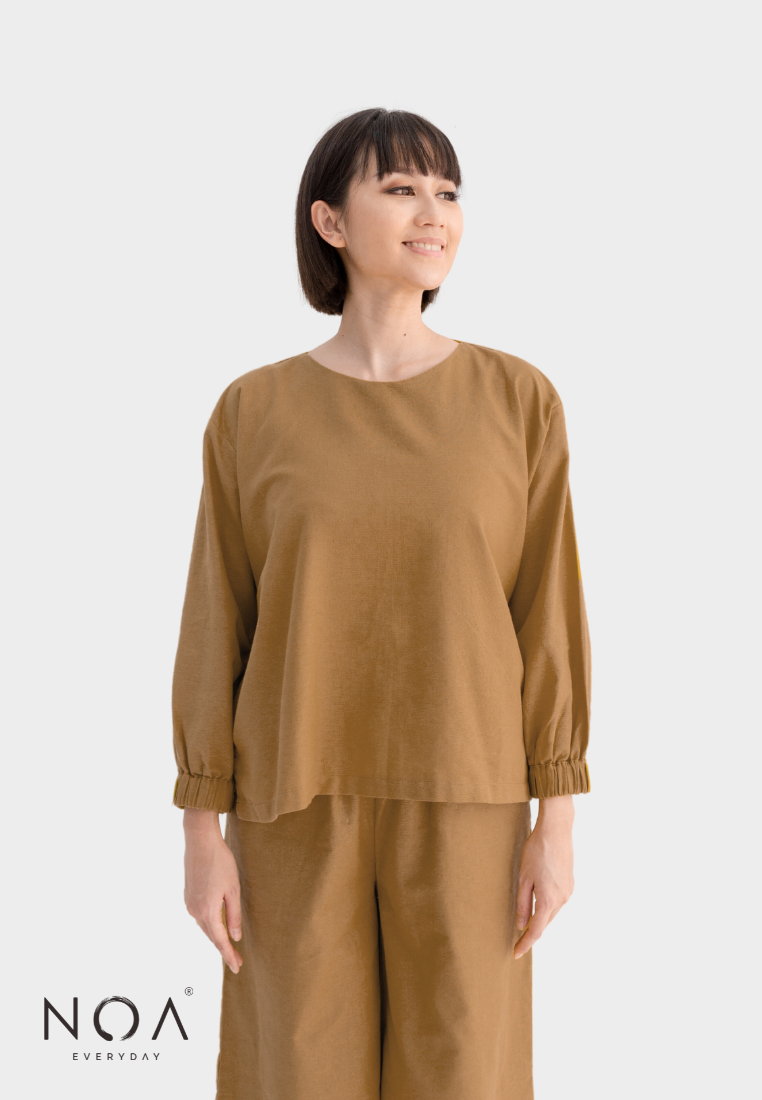 TAKIYO Long Sleeves Linen Basic Blouse - Brown – NOA EVERYDAY